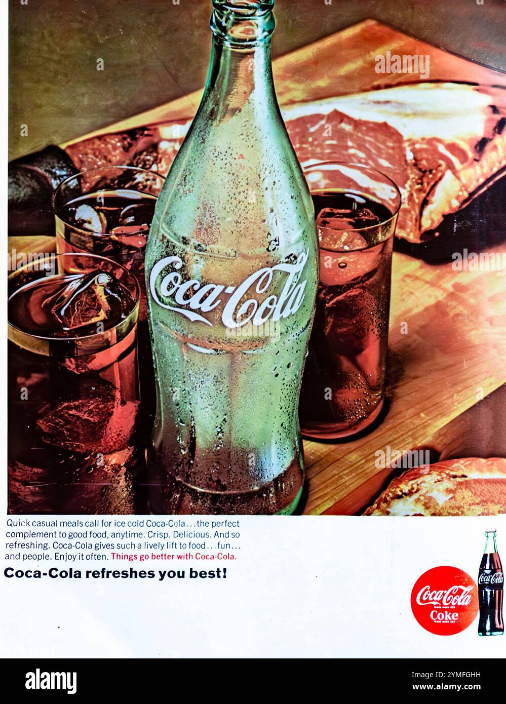 A 1965 advertisement for Coca Cola showing the distinctive Coca Cola ...