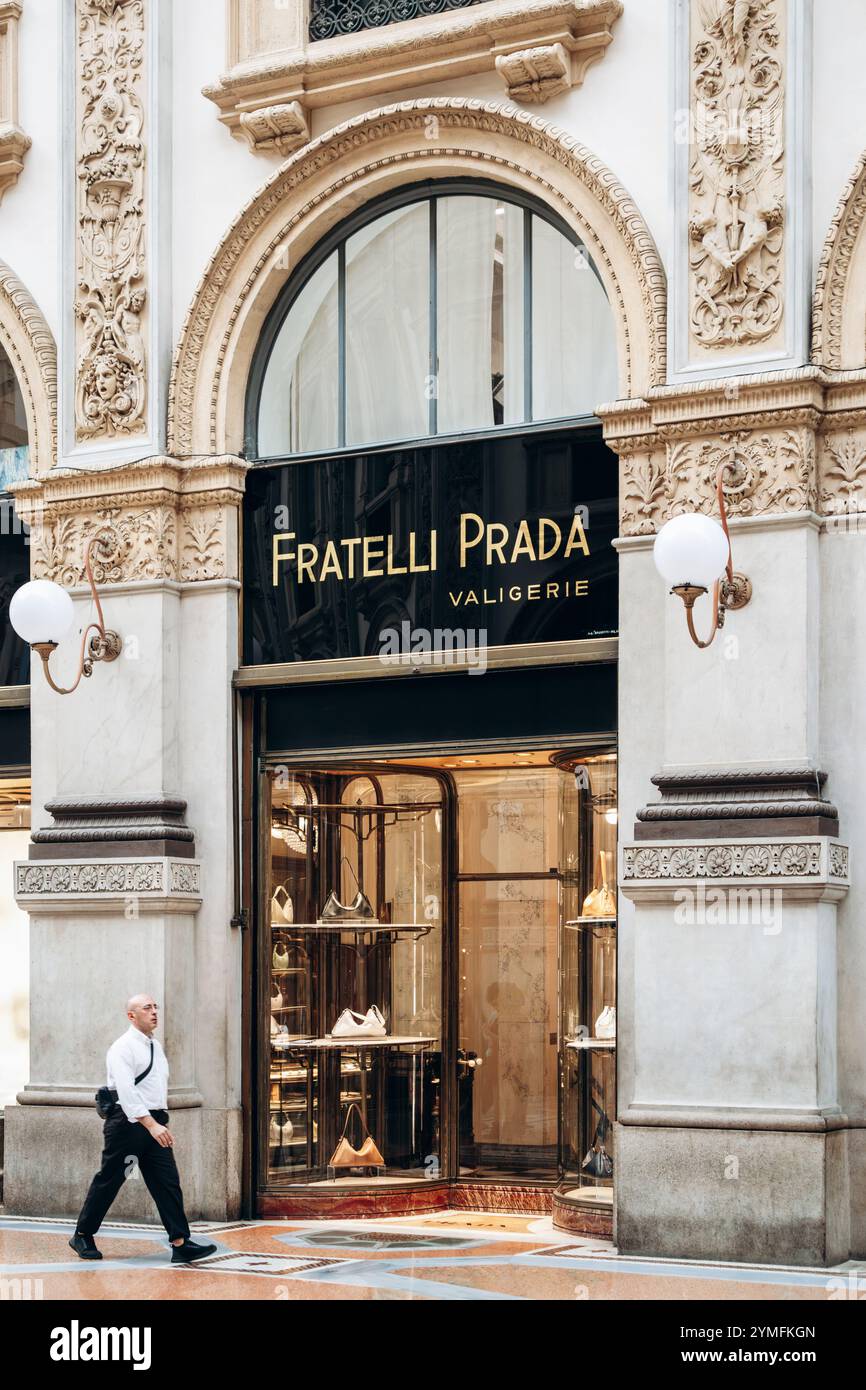 Milan, Italy - August 20, 2024: The facade of the first Prada store ...