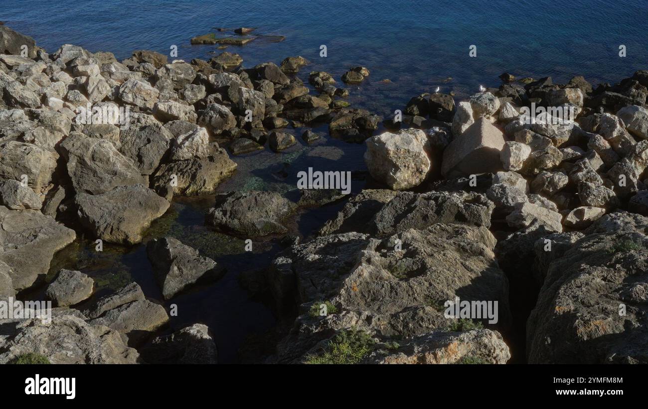 Rocky shoreline in gallipoli, puglia, salento, italy, with clear blue ...