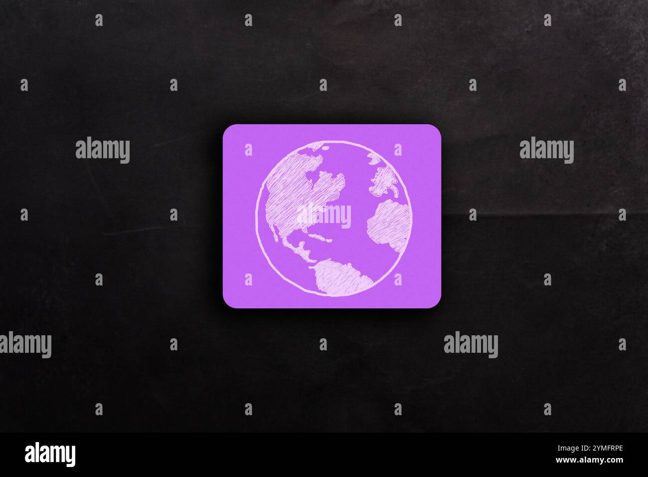 Purple mouse pad with a drawing of the earth on it. The drawing is of a ...