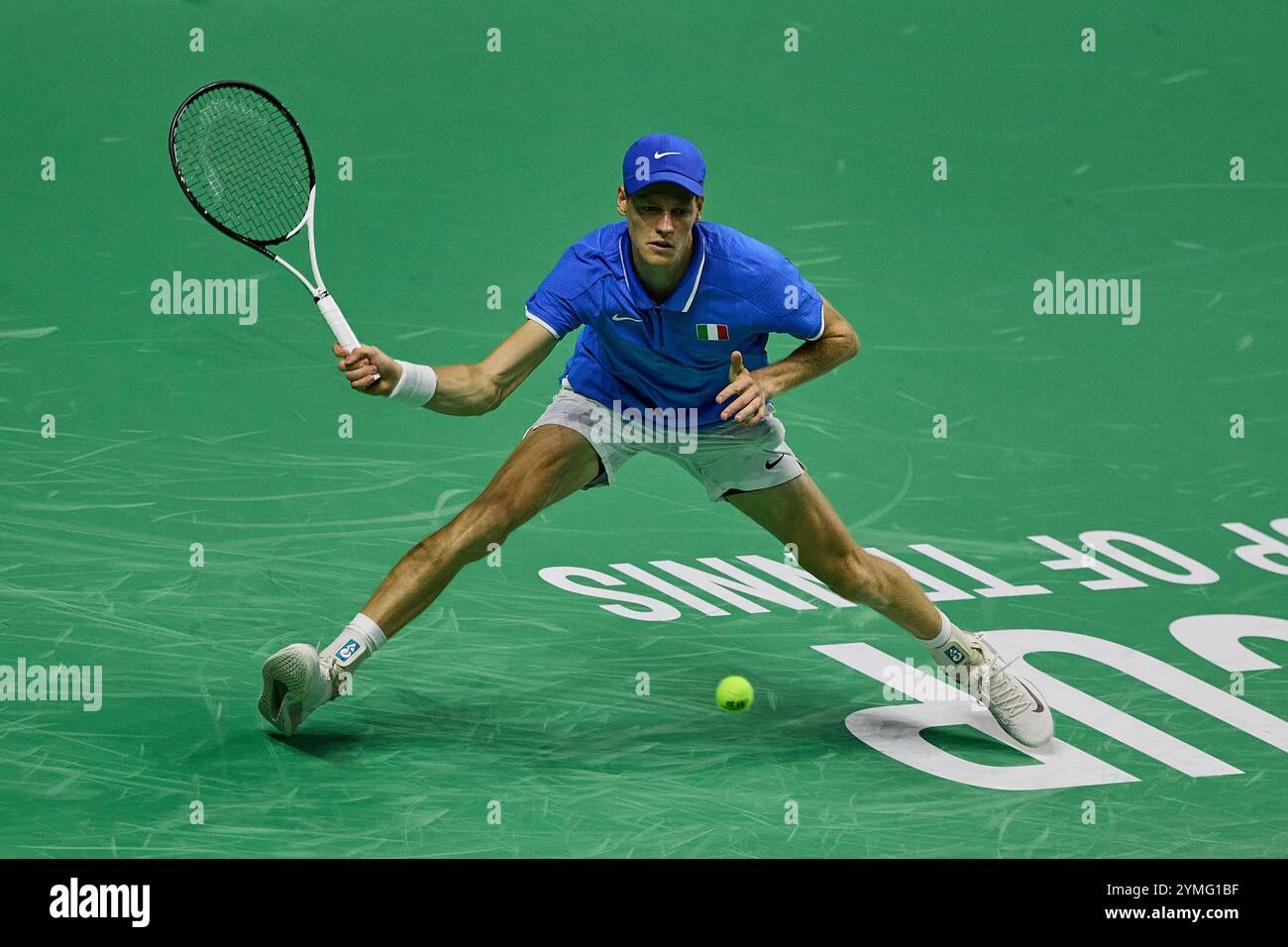 Malaga, Malaga, Spain. 21st Nov, 2024. Jannik Sinner of Italy, returns with forehand in his ...
