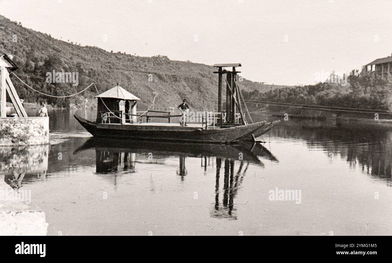 The Leonardo hand ferry In Imbersago along Adda river, photographed in ...