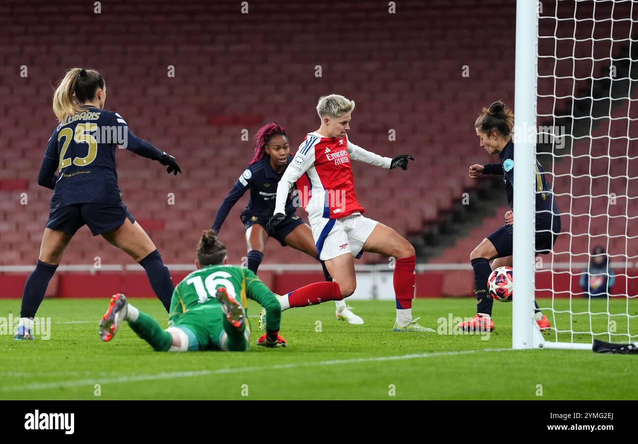 Arsenal's Lina Hurtig scores their side's first goal of the game during ...