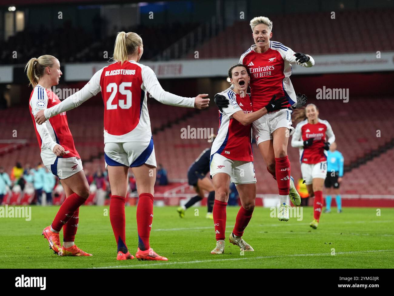 Arsenal's Lina Hurtig (right) celebrates scoring their side's first ...