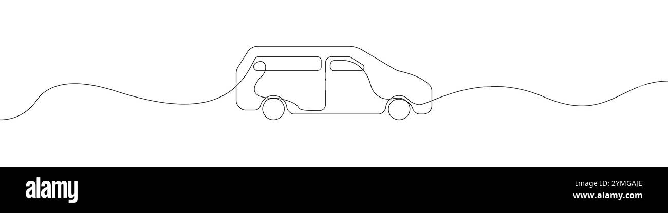 One line Minivan icon vector background. Passenger van icon. Continuous ...