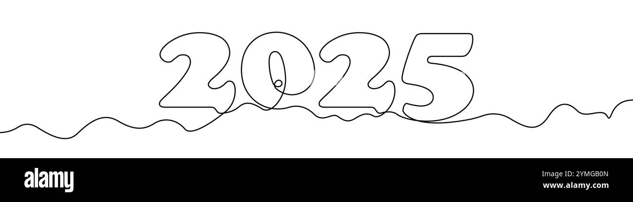 One line New Year 2025 icon vector background. New Year icon ...