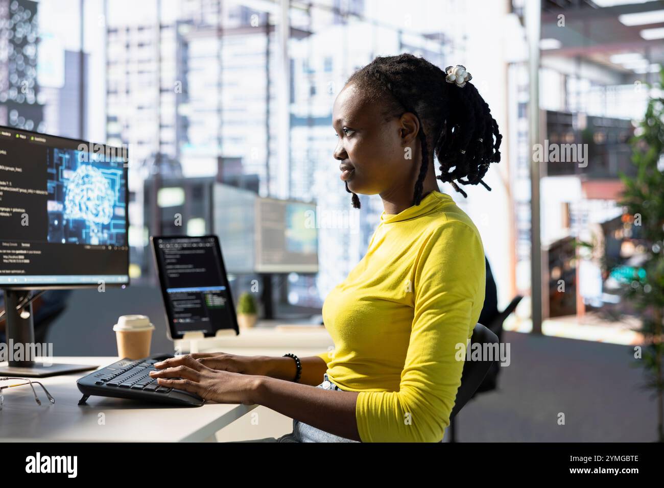Technician testing AI company software to minimize occurrence of bugs ... Technician testing AI company software to minimize occurrence of bugs ...