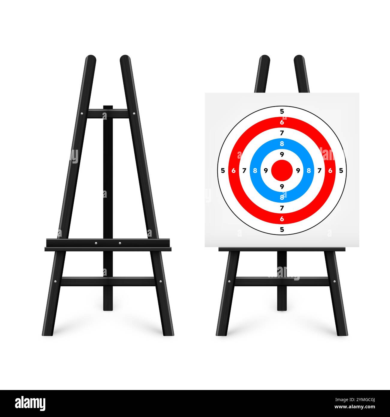 Shooting range target on a wooden easel stand. Paper target with ...