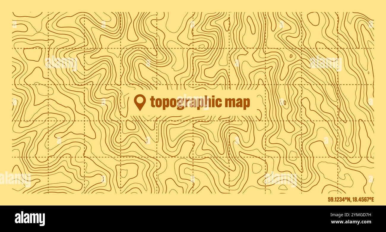 Colorful topographic map with contour lines. Geographic terrain grid ...