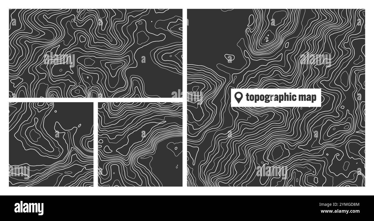 Colorful topographic map sets with contour lines. Geographic terrain ...