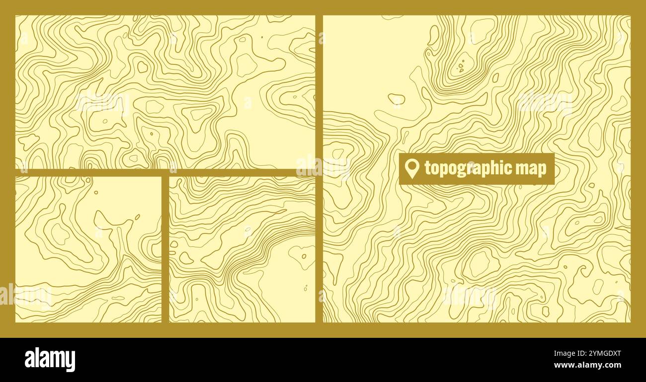 Colorful topographic map sets with contour lines. Geographic terrain ...