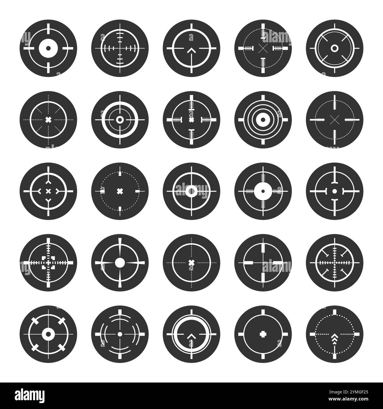 Round sniper rifle sights, weapon optical scope crosshair. Hunting gun ...