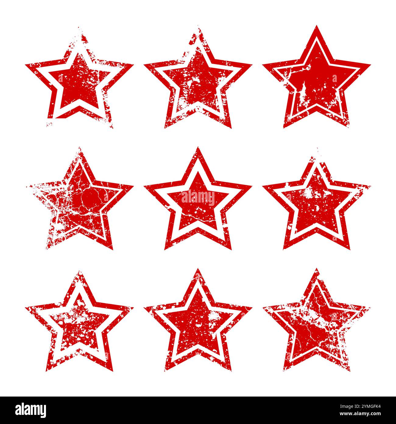 Red vintage stars with cracks and stains. Old hand-drawn sign, black ...