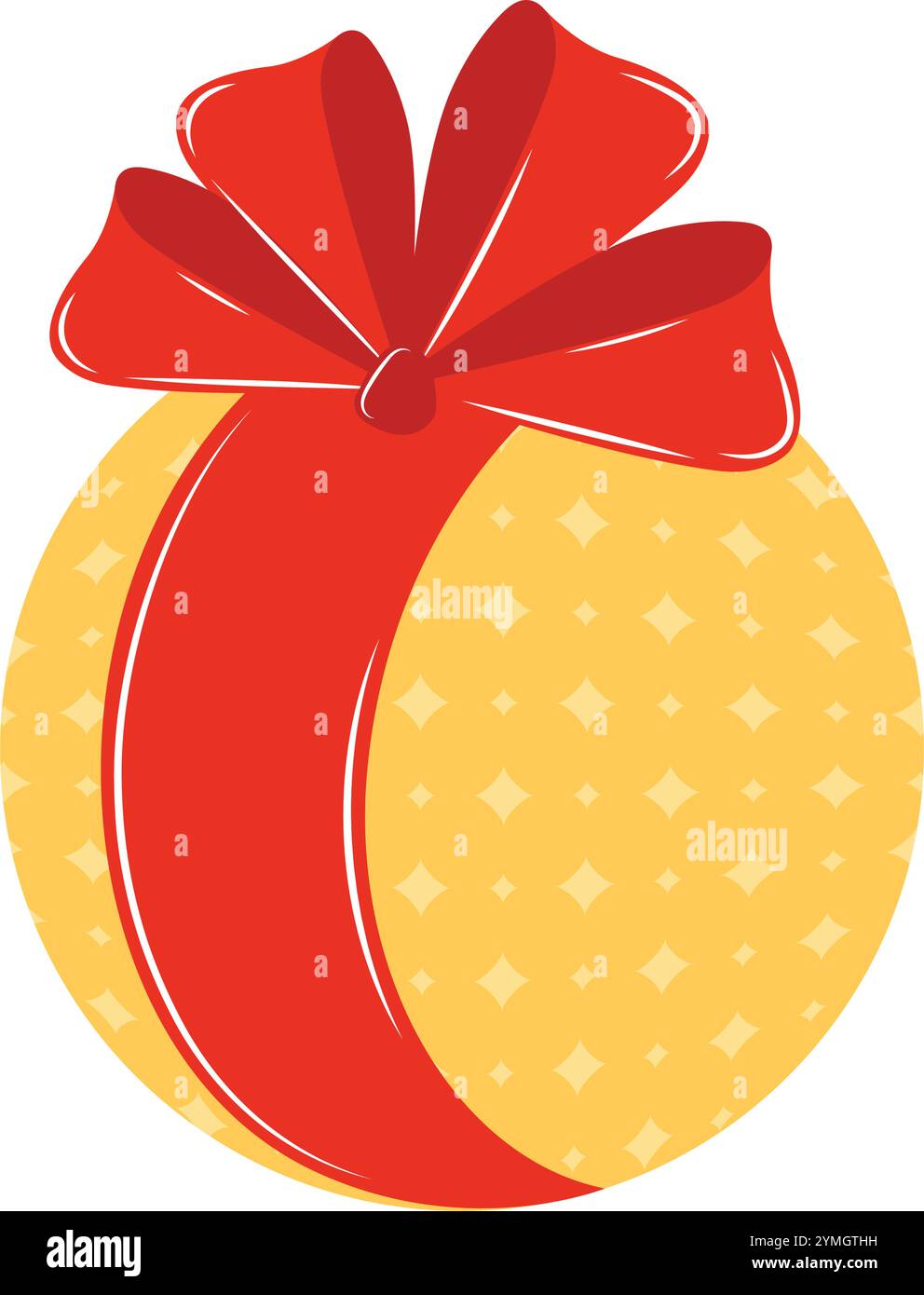 Oval yellow Christmas gift box with red ribbon, Vector Stock Vector ...