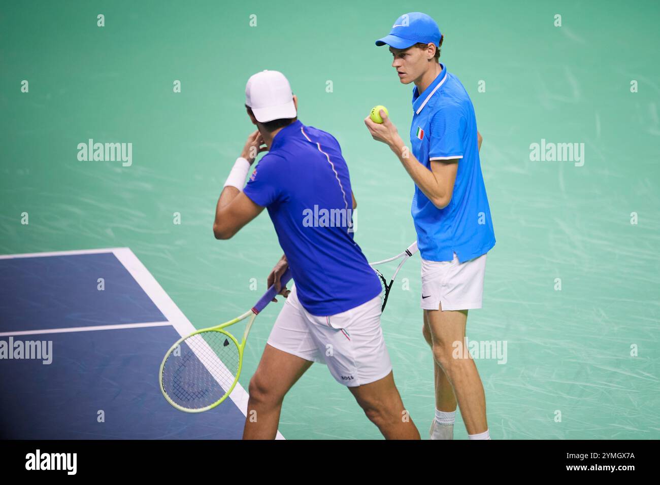 MALAGA, SPAIN - NOVEMBER 21: Matteo Berrettini, Jannik Sinner of Team Italy looks on in their ...