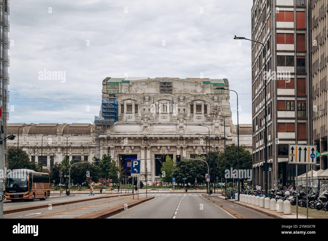 Milan, Italy - August 20, 2024: View of the facade of Milano Centrale ...