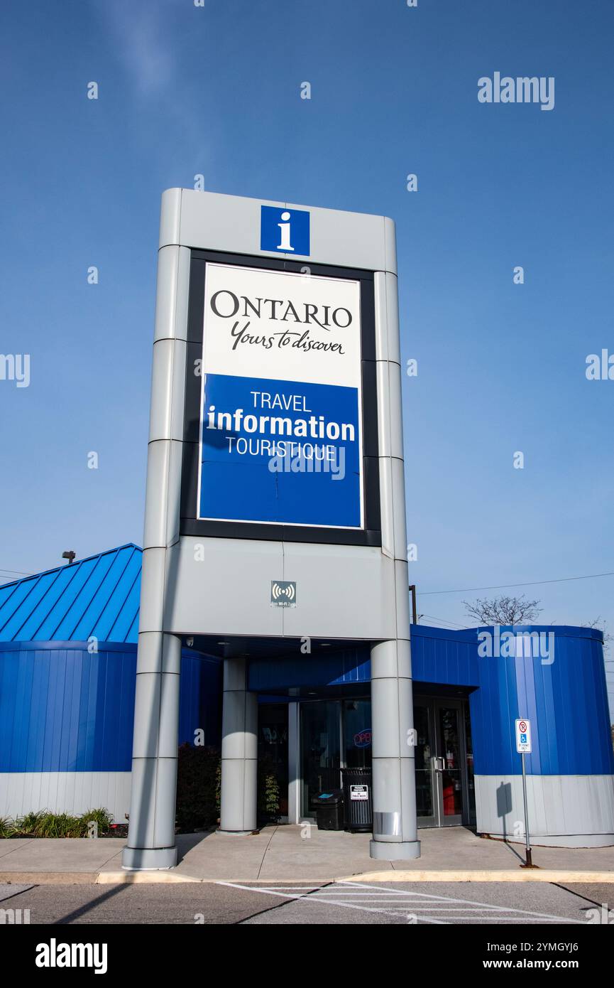 Ontario travel information centre sign on 420 in Niagara Falls, Ontario ...