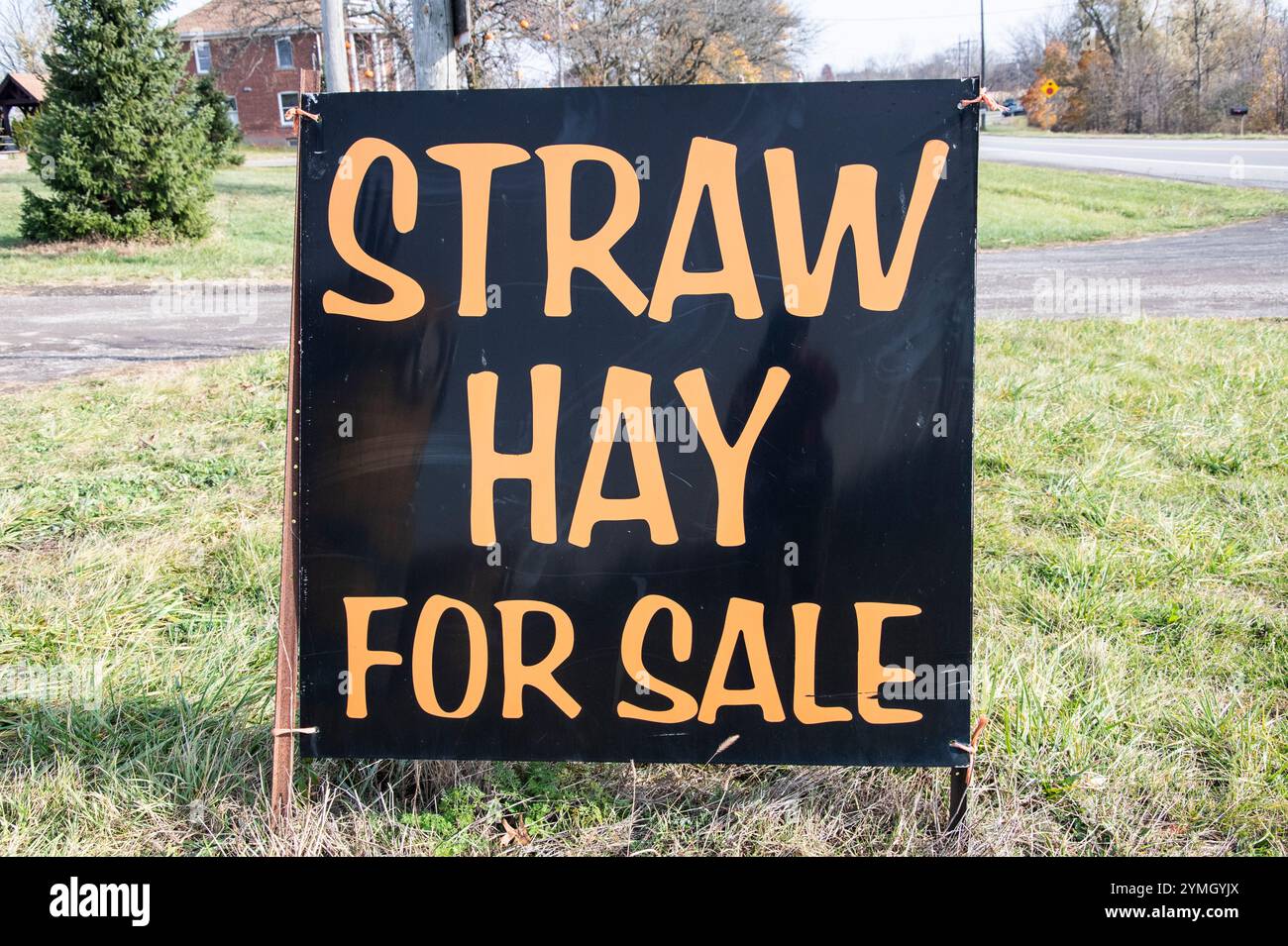 Straw hay for sale sign at Warner Ranch and Pumpkin Farm on Schisler ...