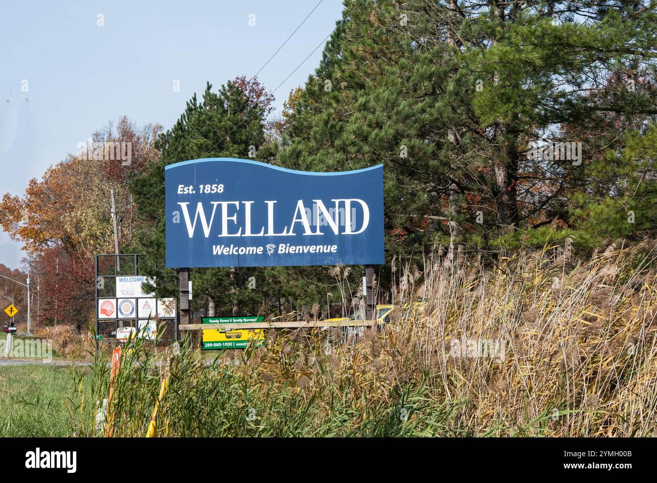 Welcome to Welland sign on East Main Street in Ontario, Canada Stock ...