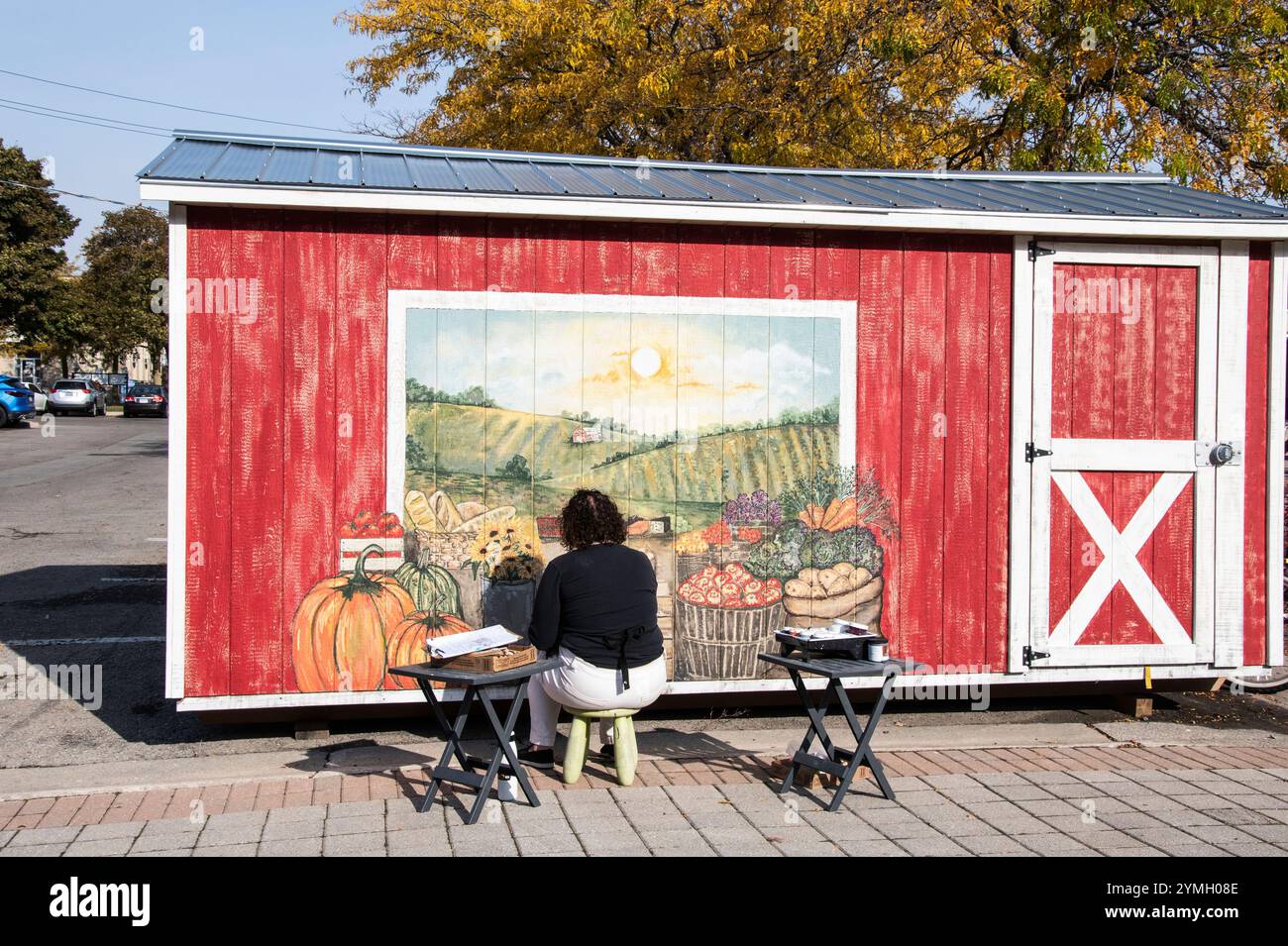 Artist painting harvest mural on Charlotte Street in downtown Port ...