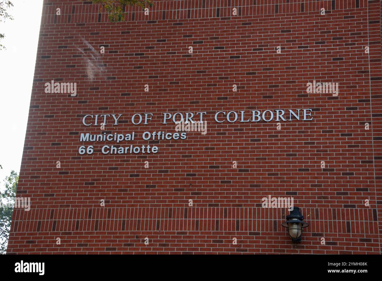 Municipal office sign on Charlotte Street in downtown Port Colborne ...