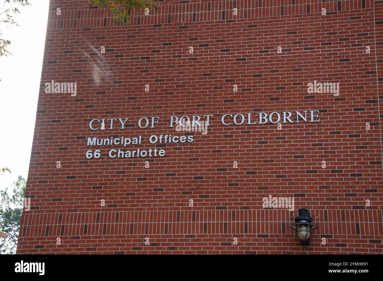 Municipal office sign on Charlotte Street in downtown Port Colborne ...