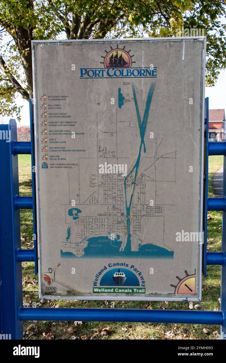 Information map sign at Port Promenade on West Street in Port Colborne ...