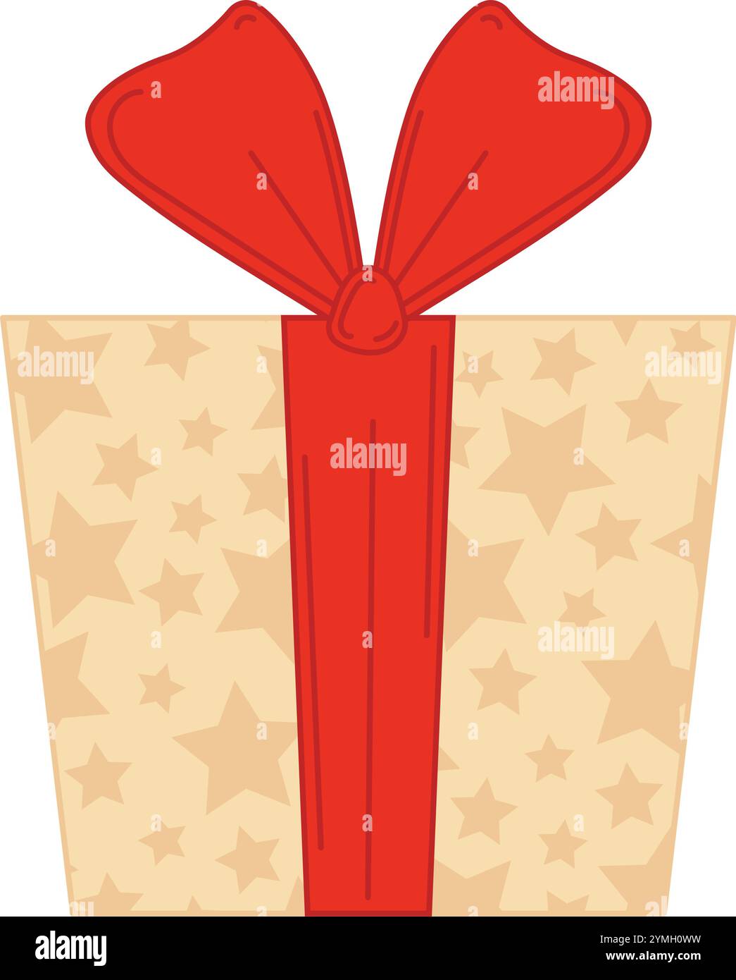 Beige gift box with red bow and star patterns, Vector Stock Vector ...