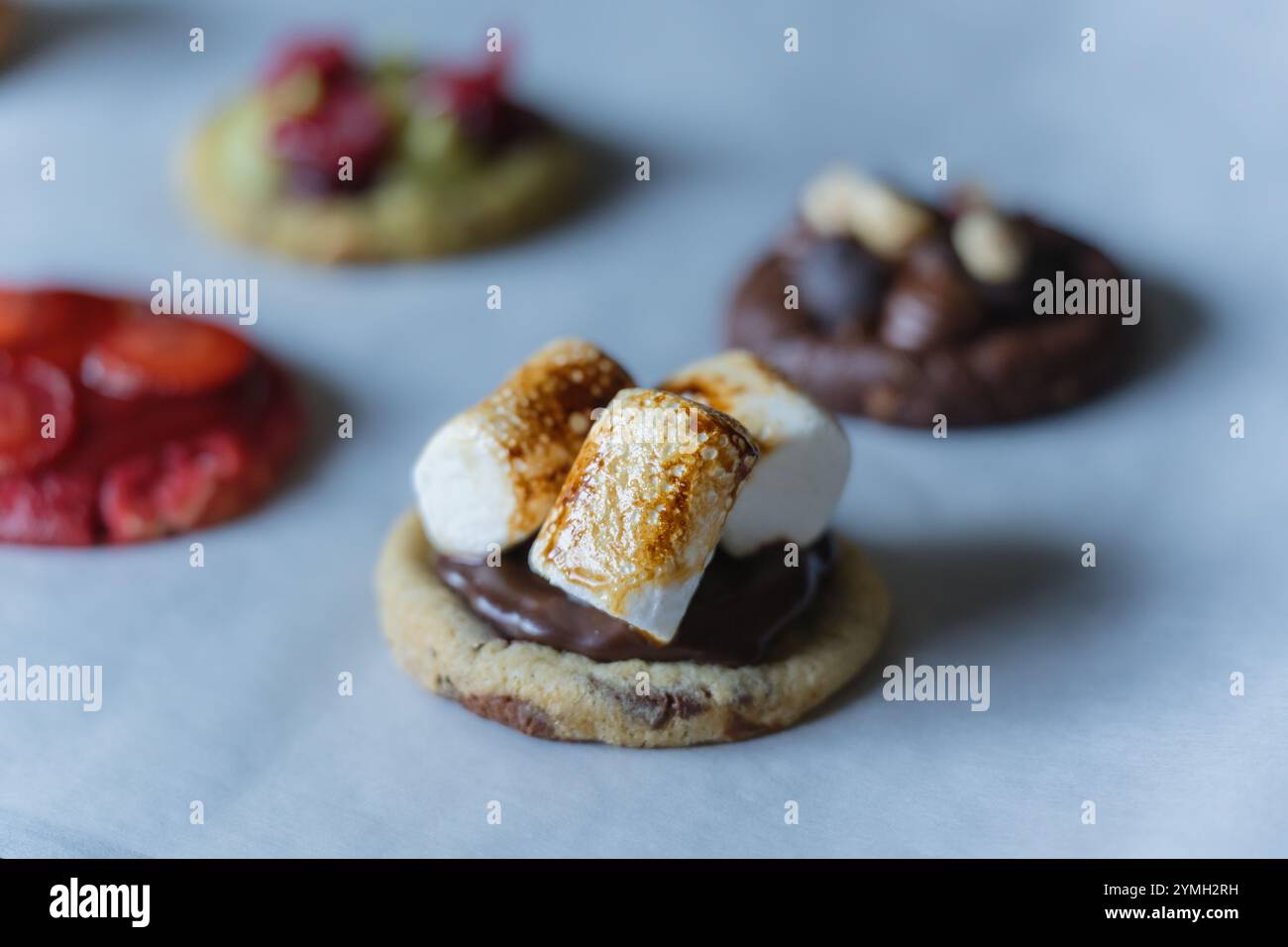 Homemade american chocolate chip cookie with burnt marshmallows with ...