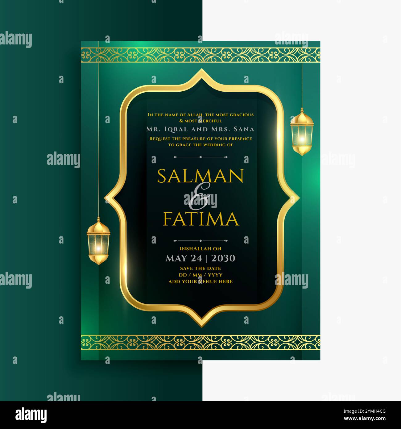 beautiful islamic wedding card event template with lantern design ...