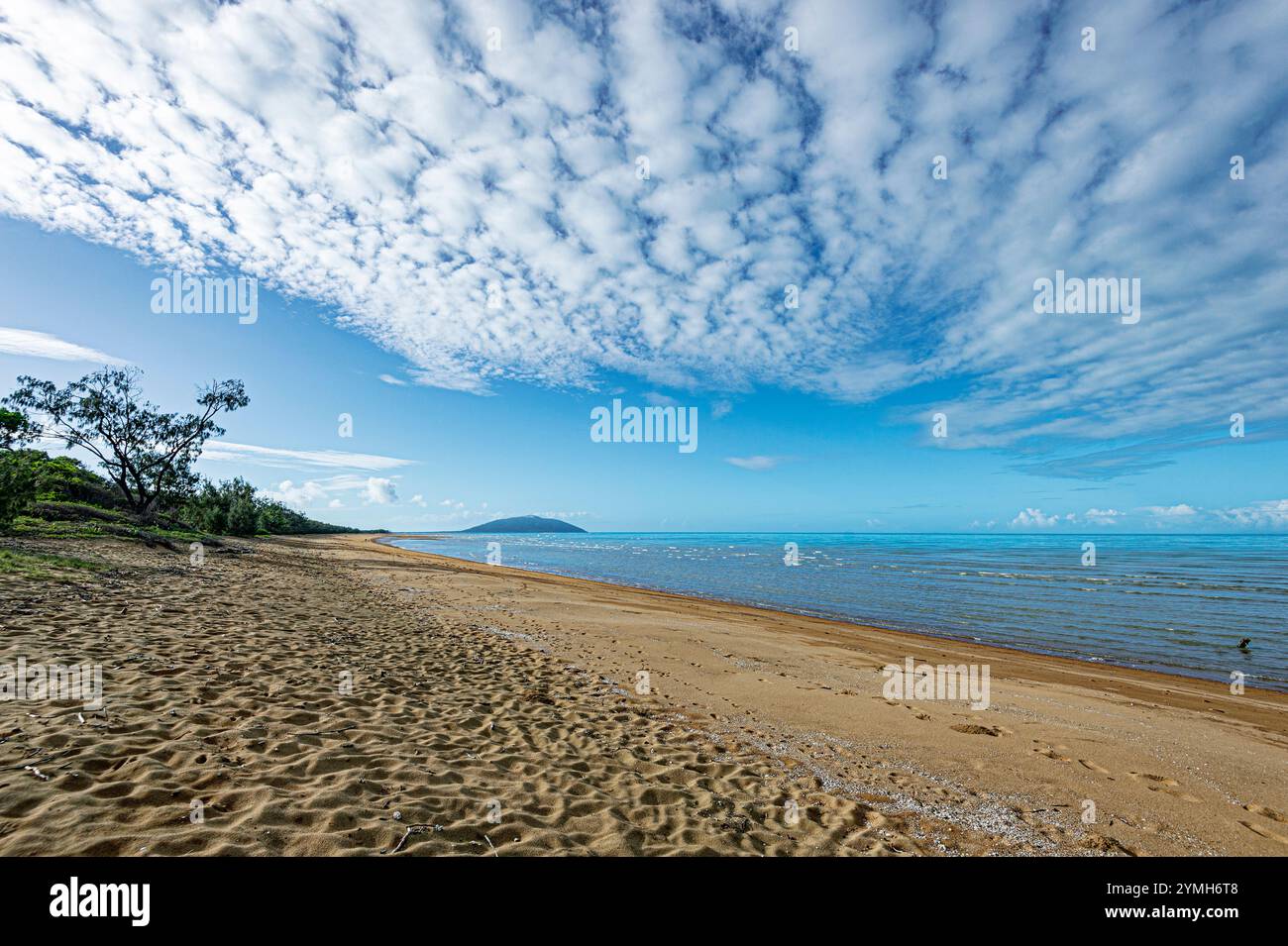 Mackerel sky over deserted popular Carmila Beach, Queensland, QLD ...