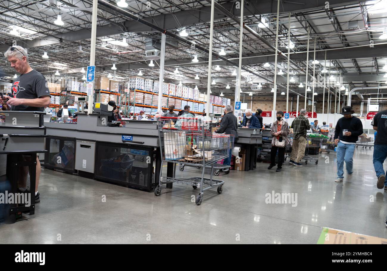 Images of a bustling Costco store featuring the exterior, entrance, and ...