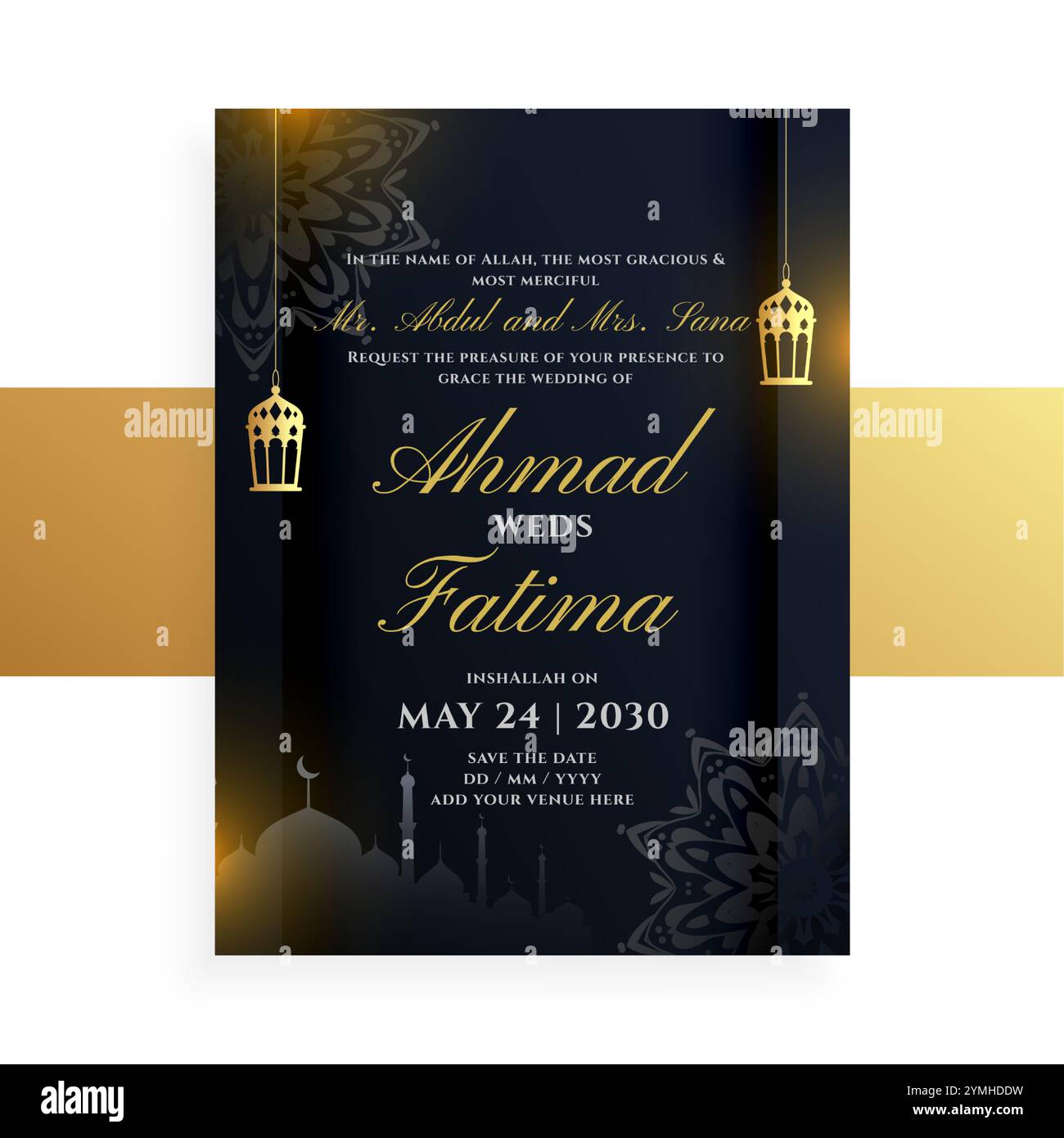 elegant islamic religious marriage card template with lantern design ...