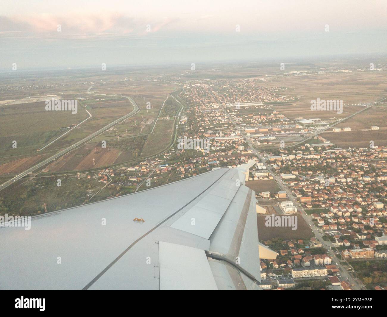Selective blur on an aerial view of Batajnica, a suburb of Belgrade ...