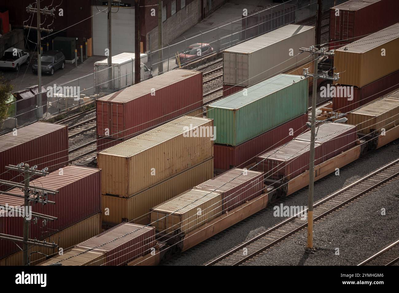 Railyard with container trains & wagons in industrial port of Montreal ... Railyard with container trains & wagons in industrial port of Montreal ...