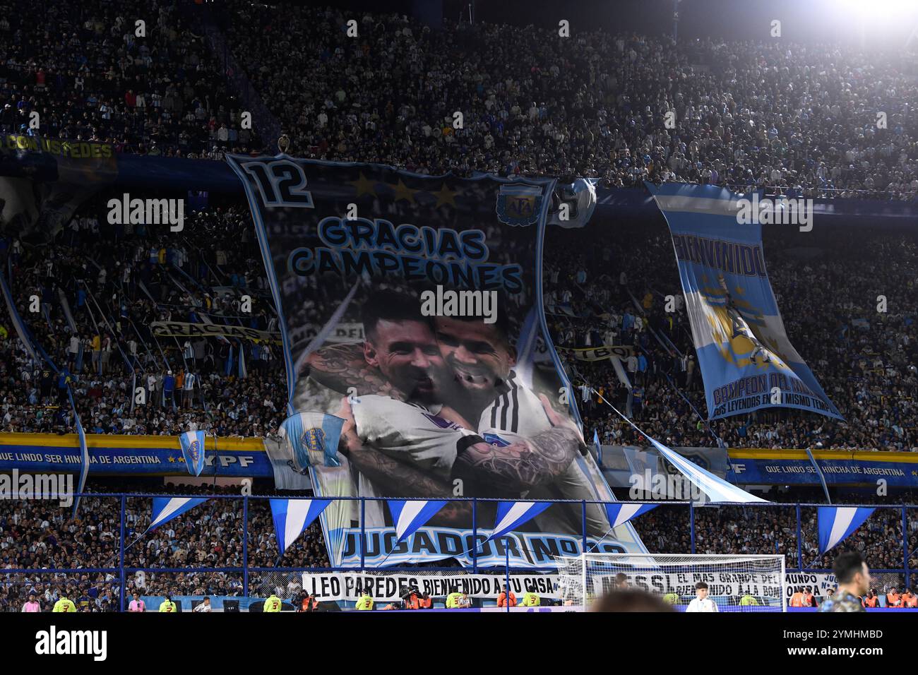 BUENOS AIRES, ARGENTINA - NOVEMBER 19: big flag with Lionel Messi and ...