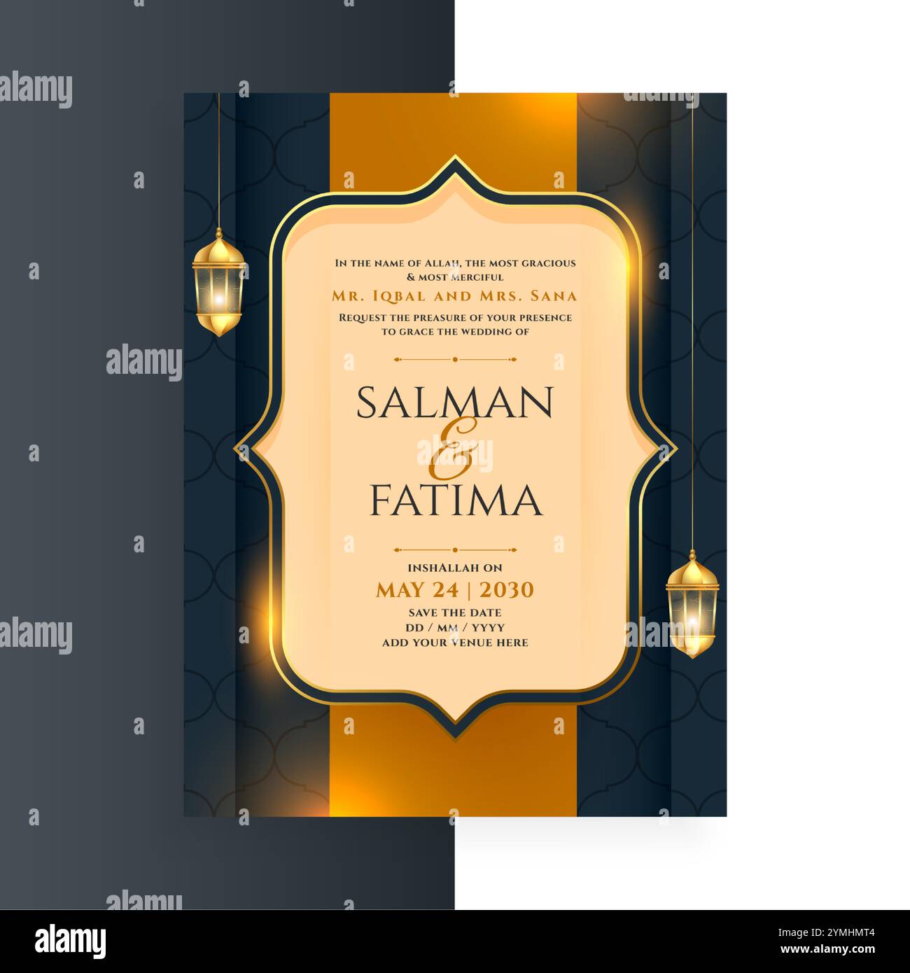 decorative islamic wedding celebration flyer with lantern design vector ...
