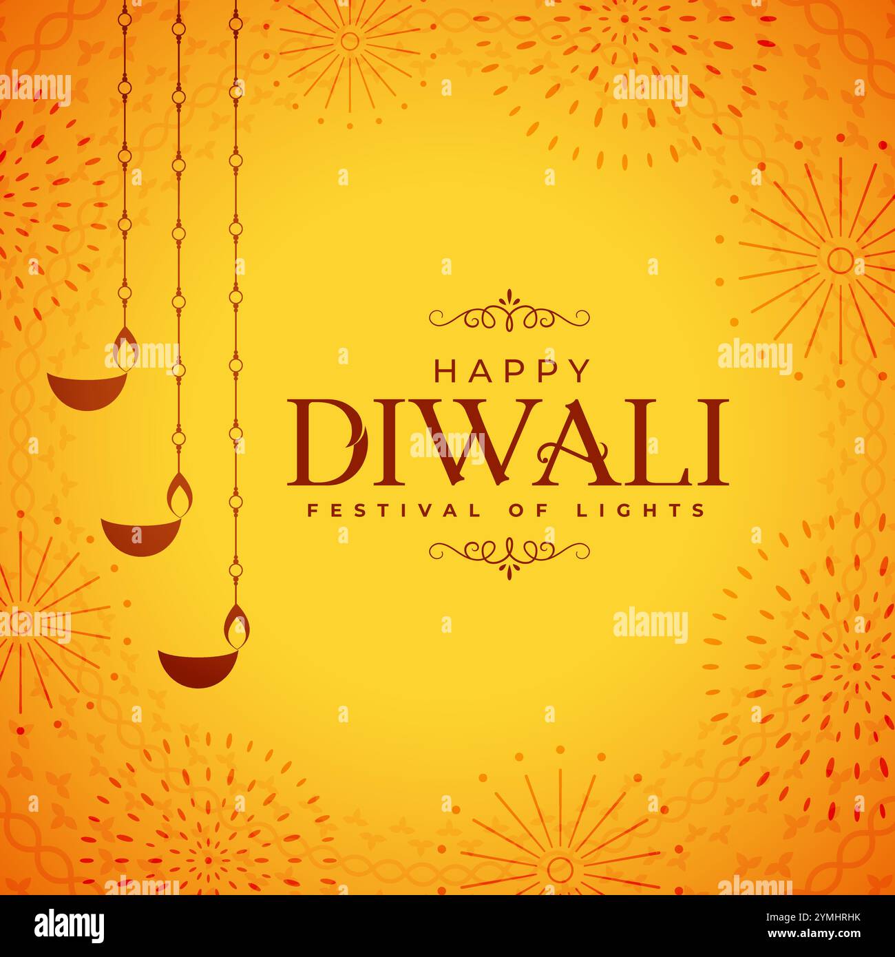 hindu festive shubh diwali greeting card with hanging diya vector Stock ...