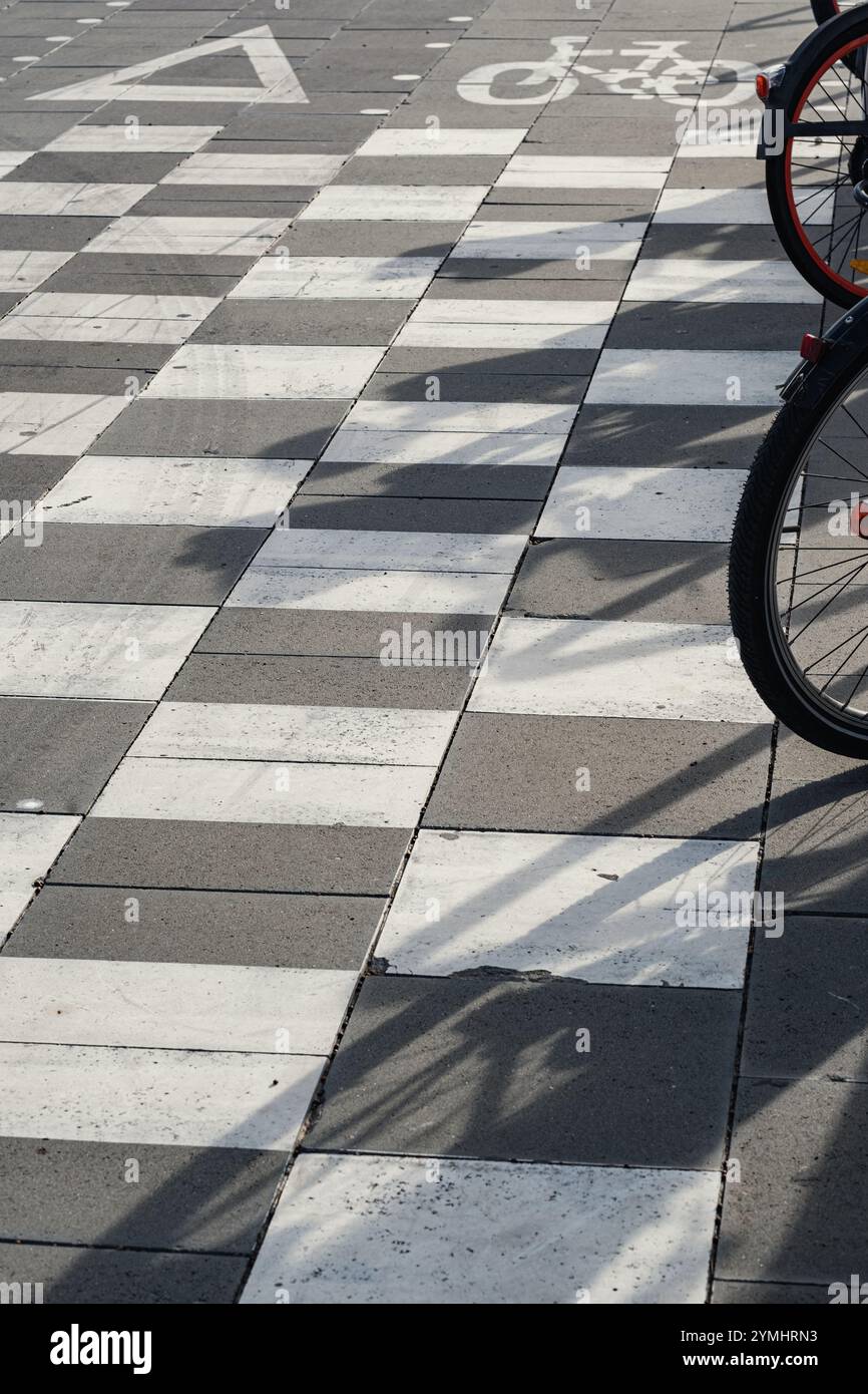 Double cycle lane with road markings near a pedestrian crossing giving ...