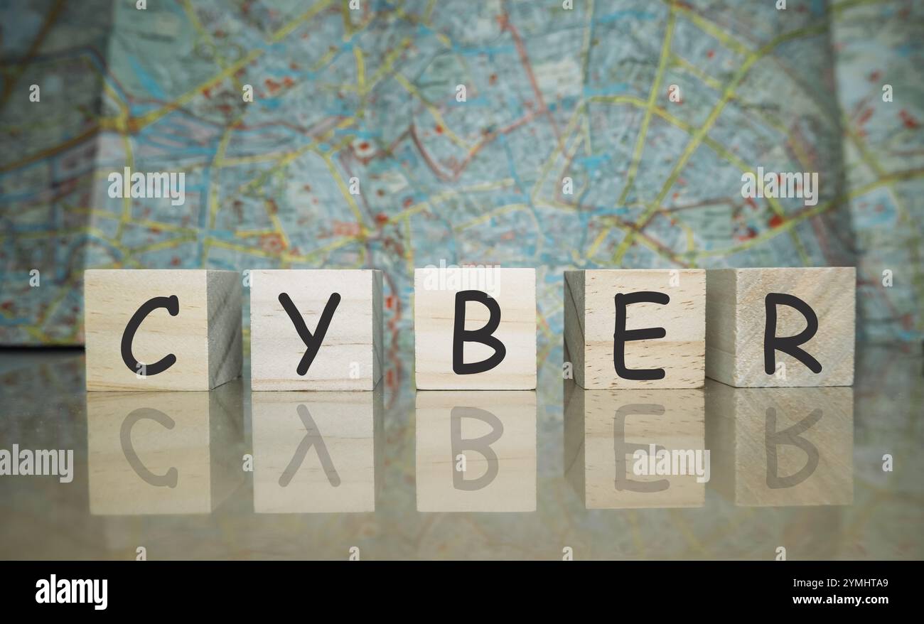 Wooden block with the word cyber written on it. The blocks are arranged ...