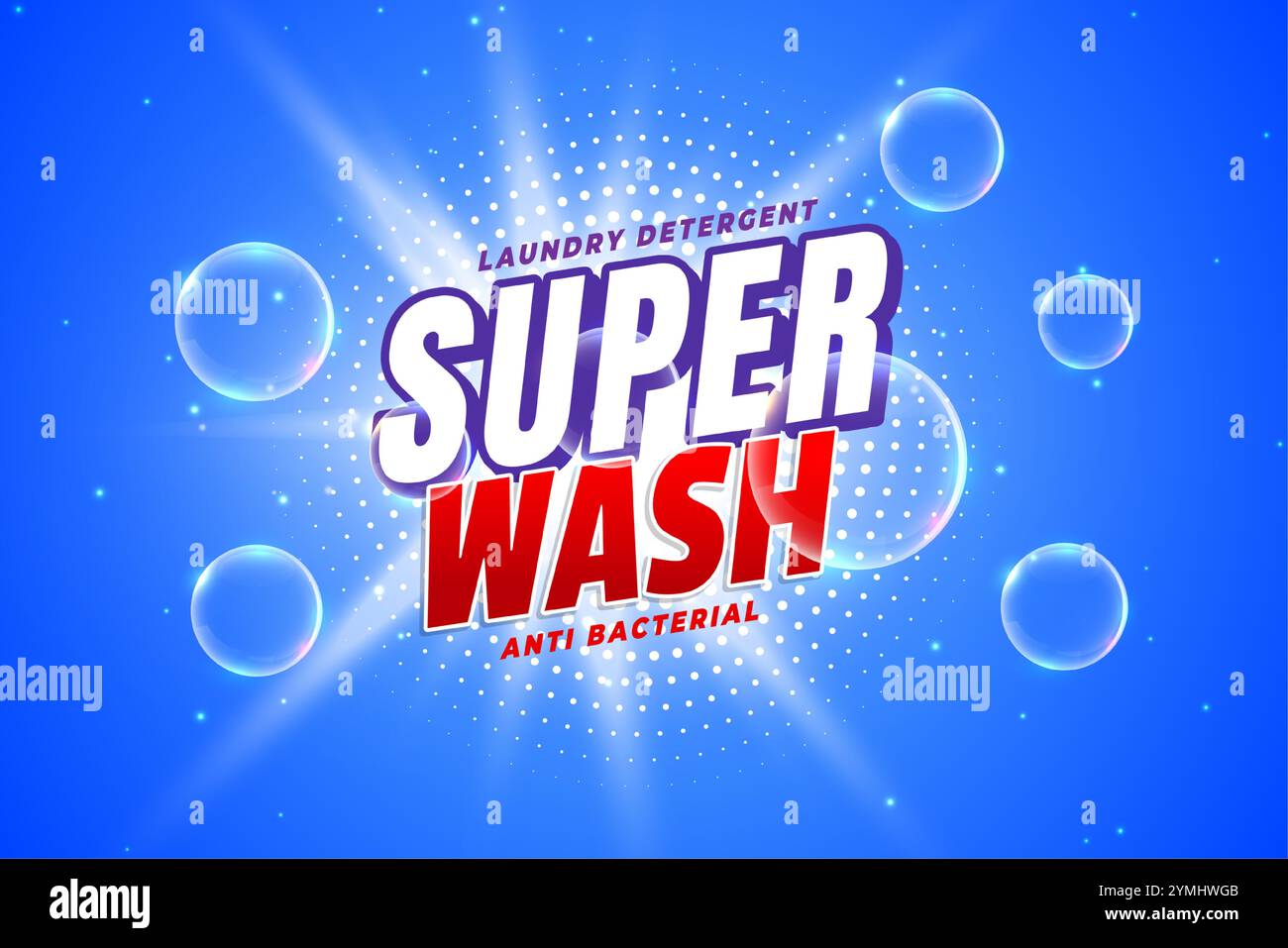 super detergent powder marketing label with bubbles and light effect ...