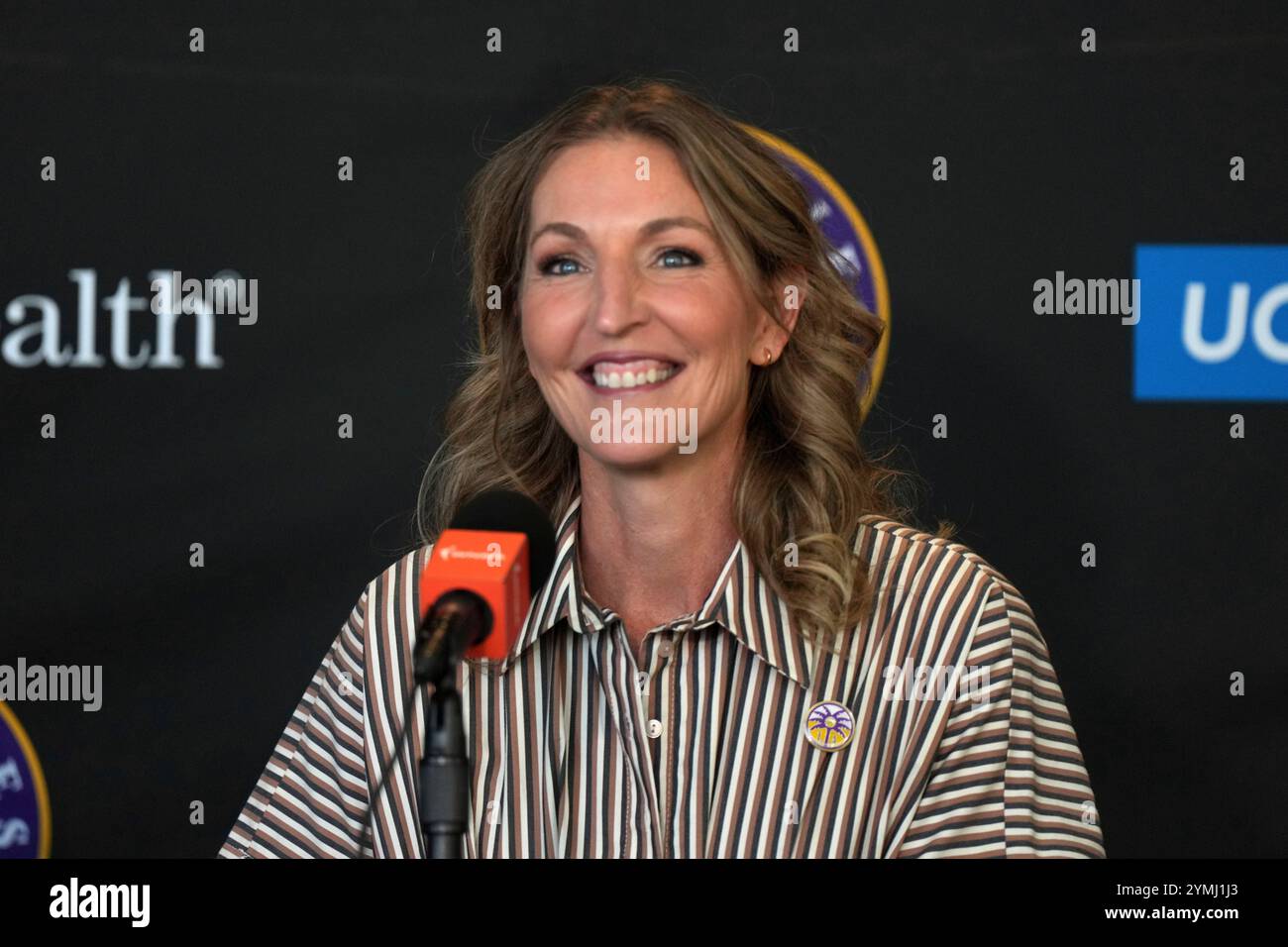 Lynne Roberts is introduced as the LA Sparks head basketball coach at a ...