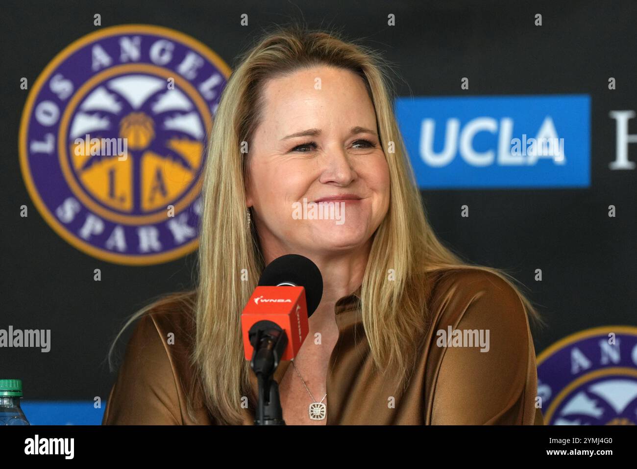 Lynne Roberts is introduced as the LA Sparks head basketball coach at a ...
