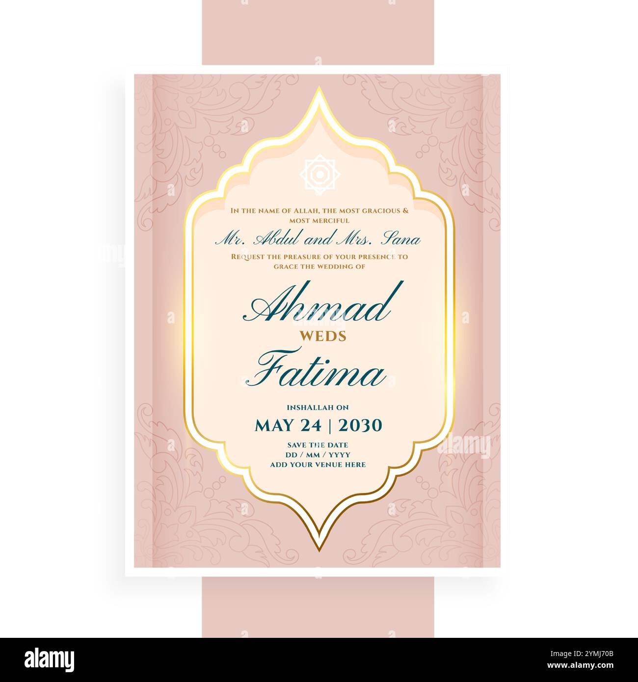 traditional muslim wedding card template save the date vector Stock ...