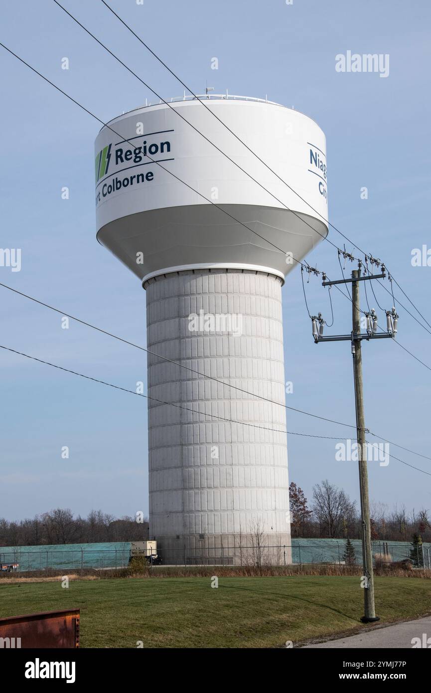 City of Port Colborne sign on a water tower on Barrick Road in Ontario ...