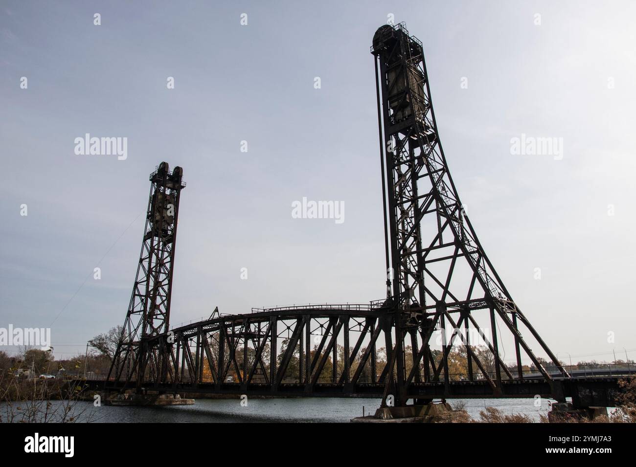 Rail vertical lift bridge in Port Colborne, Ontario, Canada Stock Photo ...
