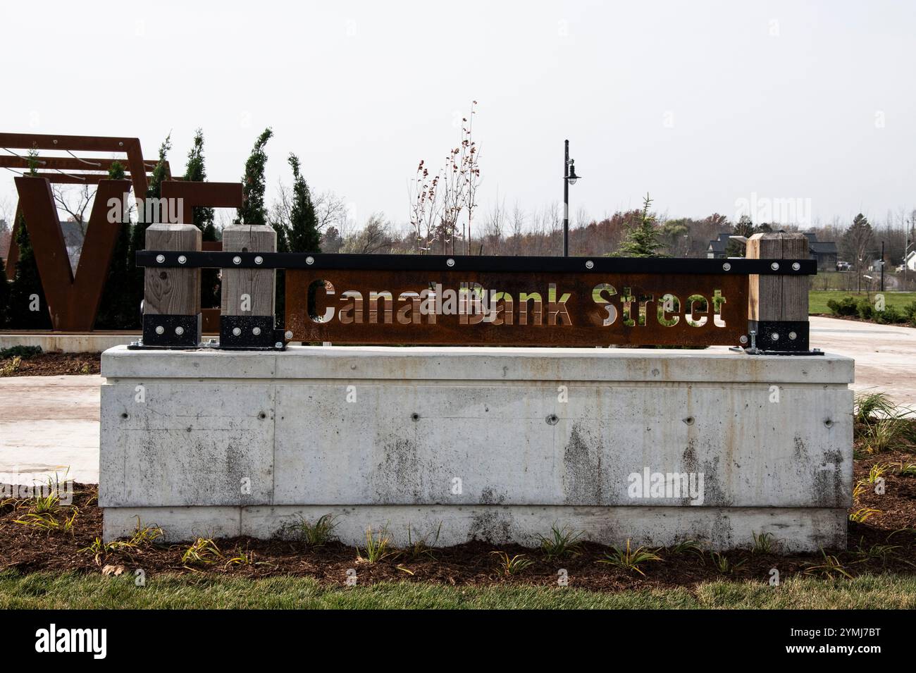 Canal Bank Street sign at the Cove Park in Port Colborne, Ontario ...