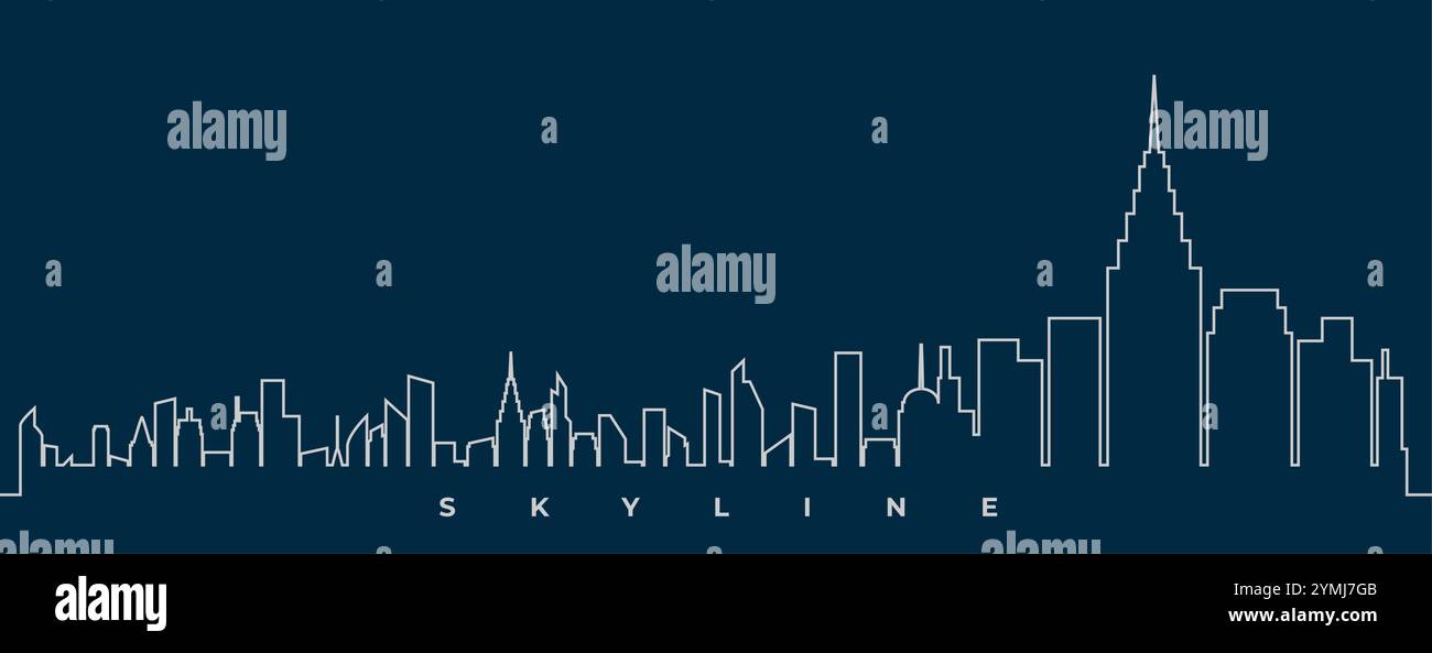 lineart simple city skyline building downtown design vector Stock ...