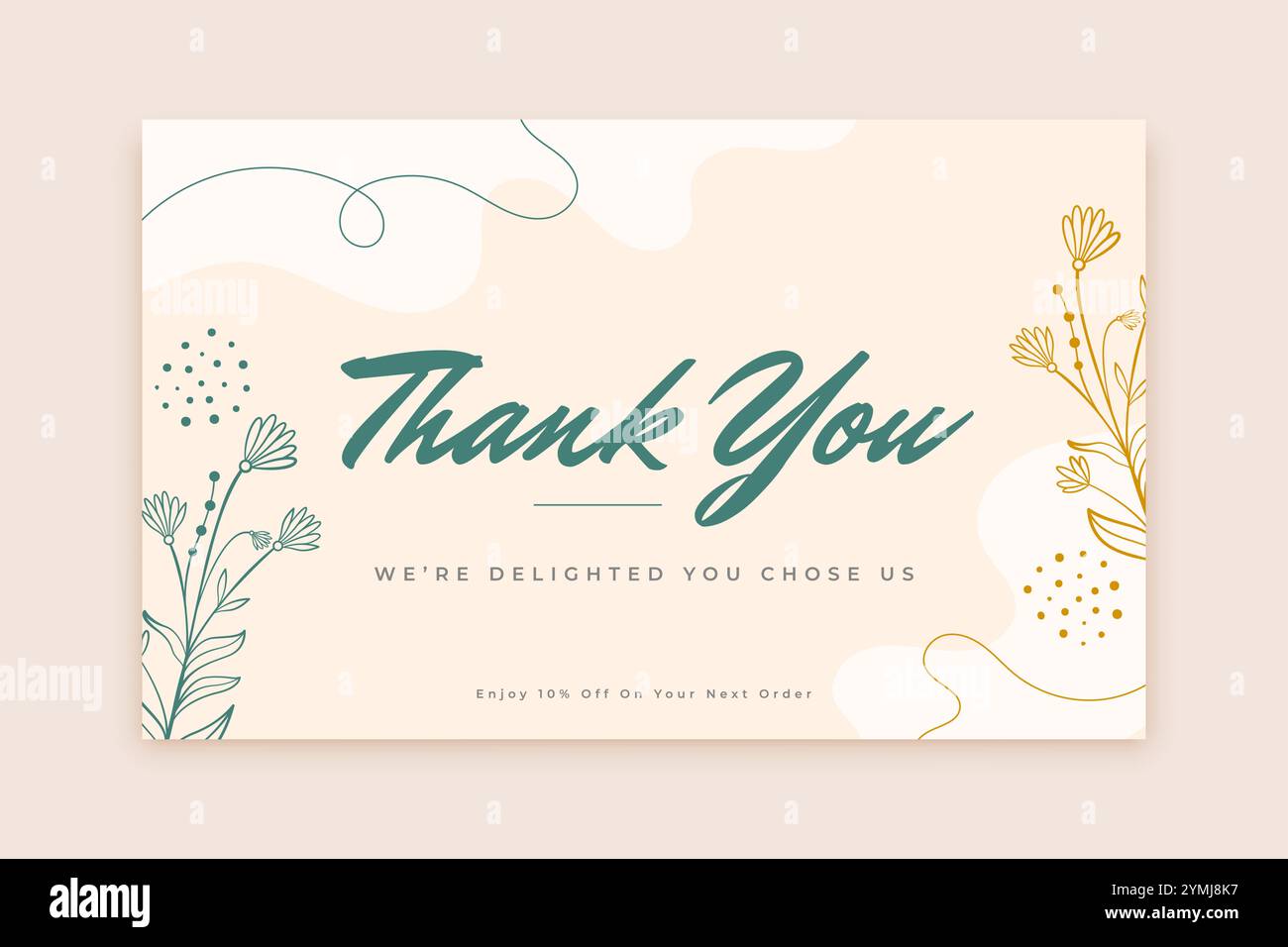 personalized thank you message card with botanical floral decor vector ...