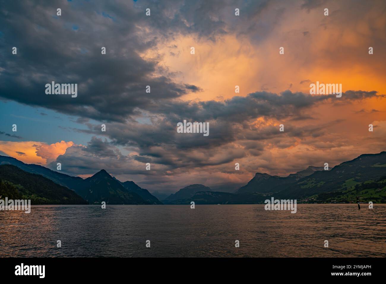 Lake in the Swiss Alps. Panoramic view of the nature and mountains of ...